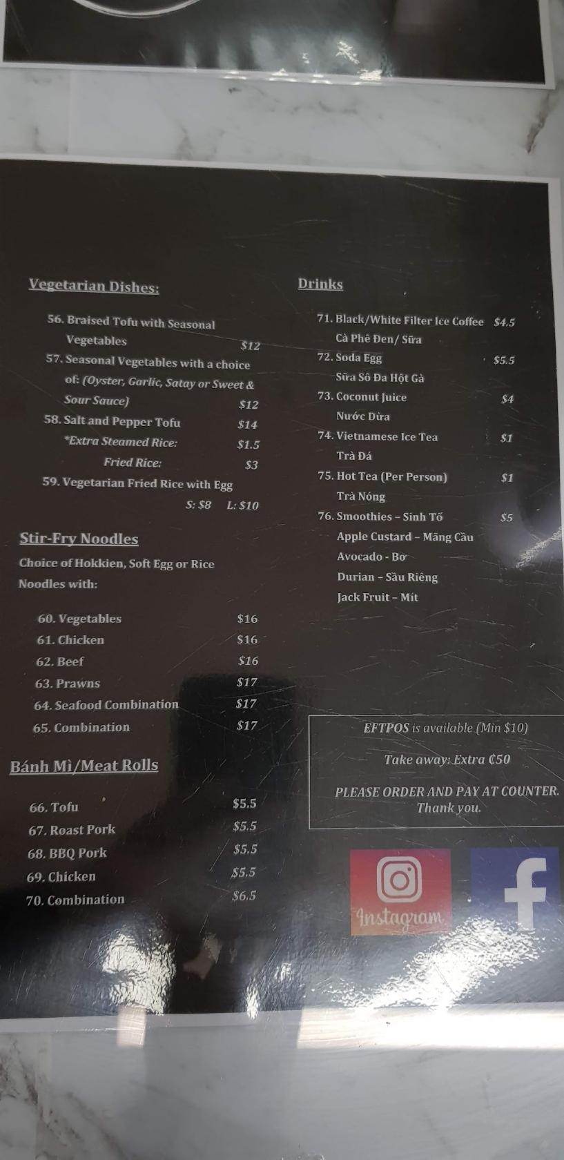 Menu at Pho Linh restaurant, Salisbury North, 41 Bagster Rd