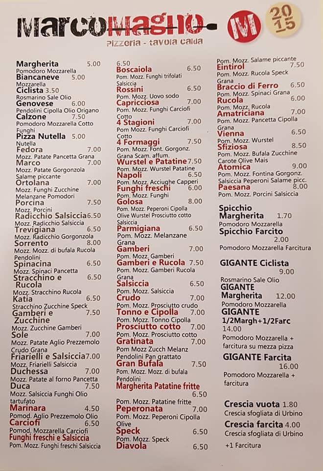 Speisekarte von Pizzeria Marco Monte Magno, Urbino