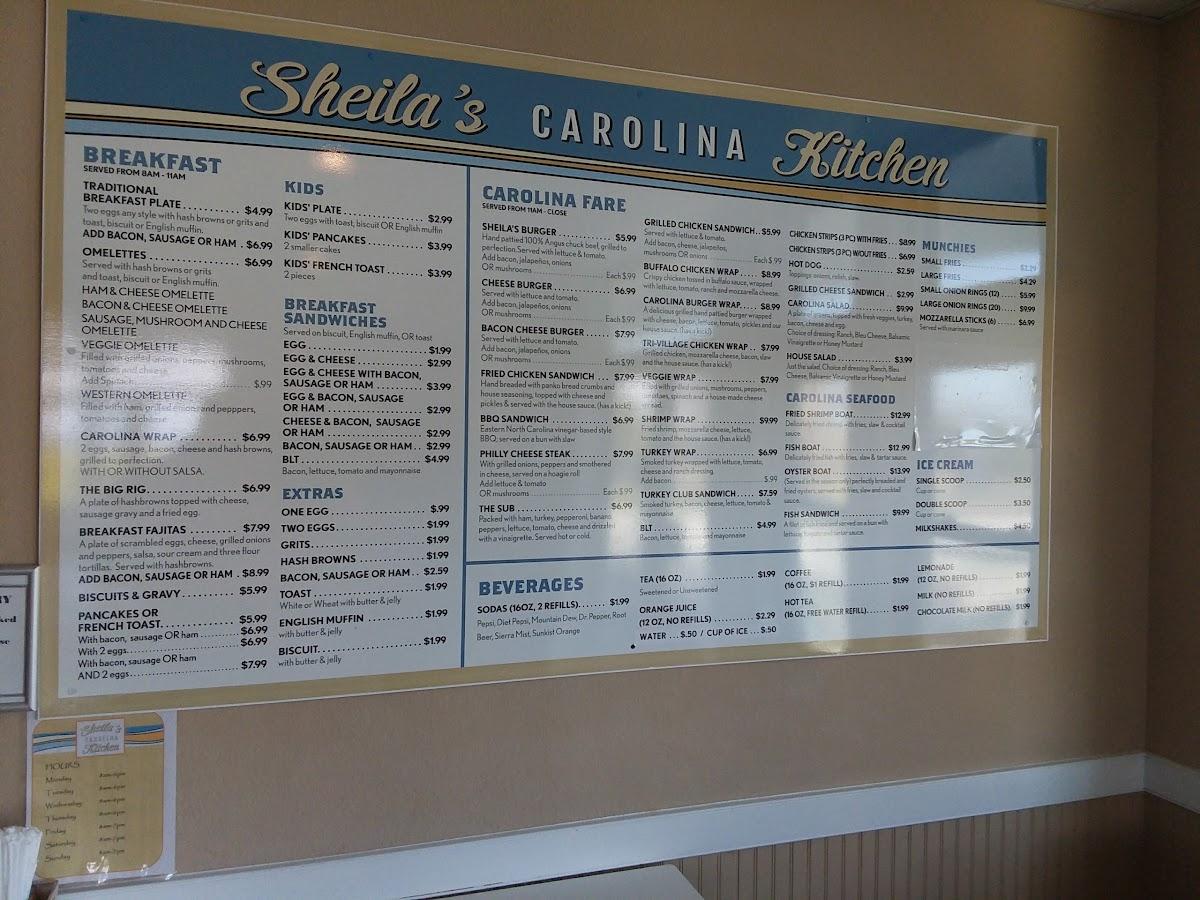 Menu at Sheila's Carolina Kitchen restaurant, Waves