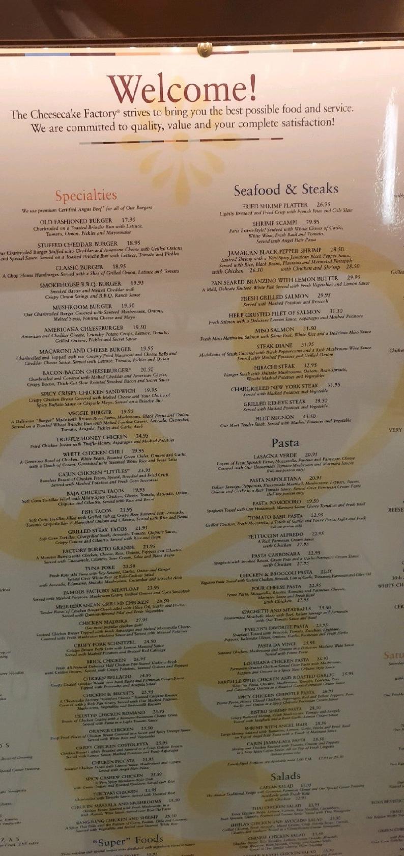 Menu at The Cheesecake Factory desserts, Toronto, Dufferin St