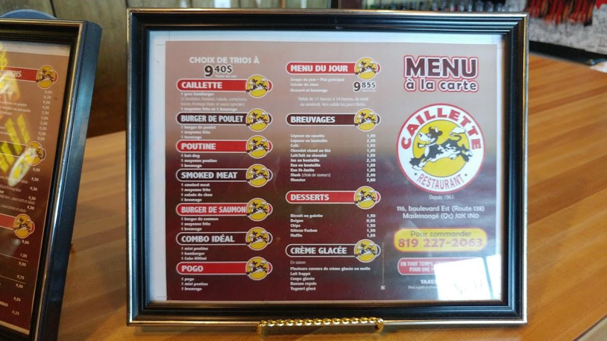 Menu au Restaurant La Caillette, Maskinongé