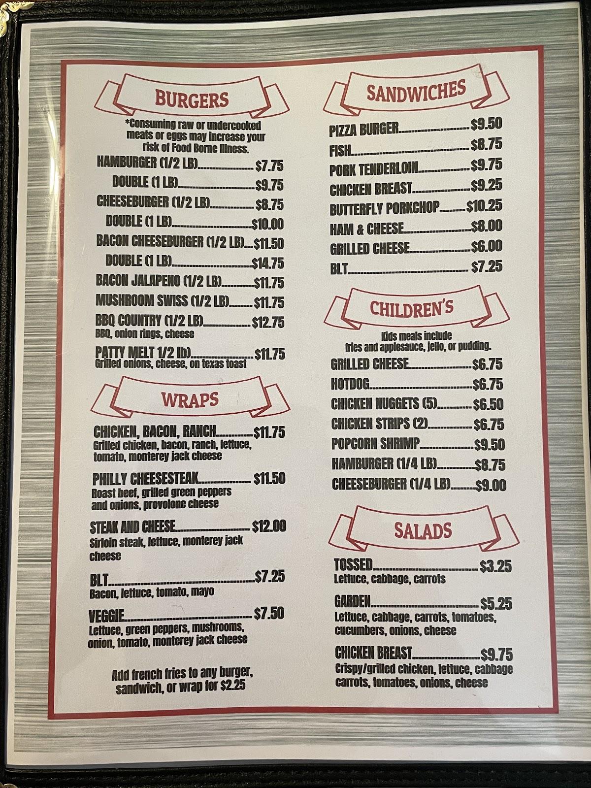 Menu at Ricky's Place restaurant, Clinton