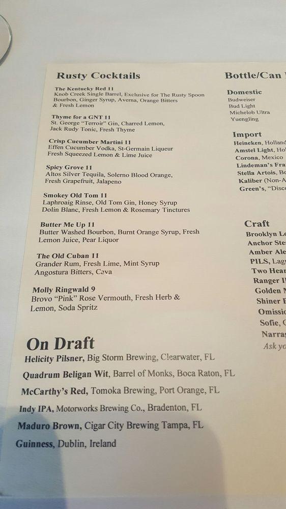 Menu at The Rusty Spoon restaurant, Orlando