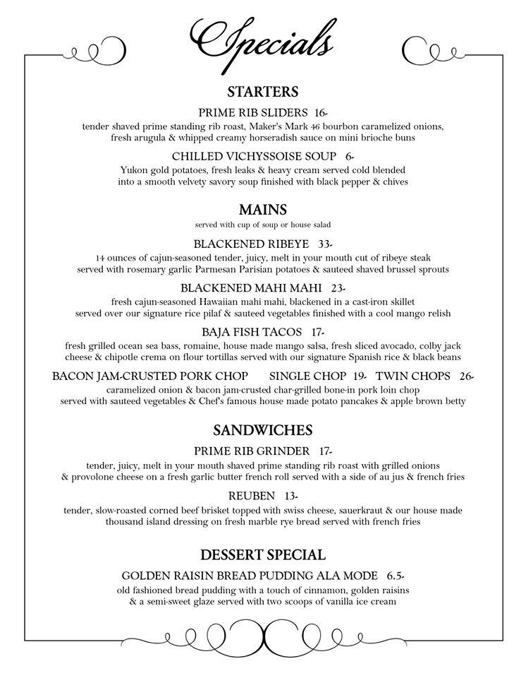 Menu at Addison's Steakhouse, McHenry