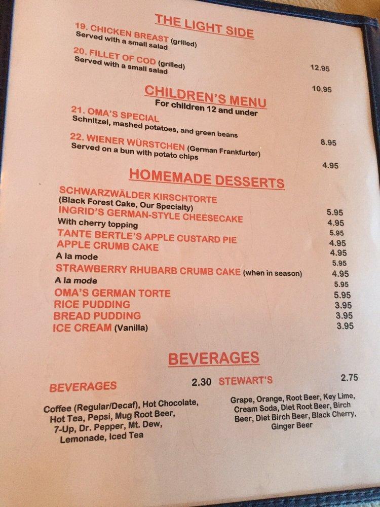 Menu at Edelweiss German Restaurant, Greenville