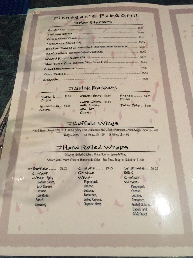 Menu at Finnegan's Pub & Grill, Omaha