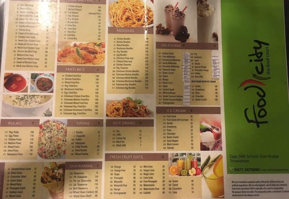 Menu at Food City, Thiruvananthapuram