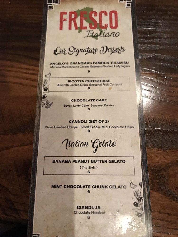 Menu at Fresco Italiano restaurant, Las Vegas, Paradise Rd
