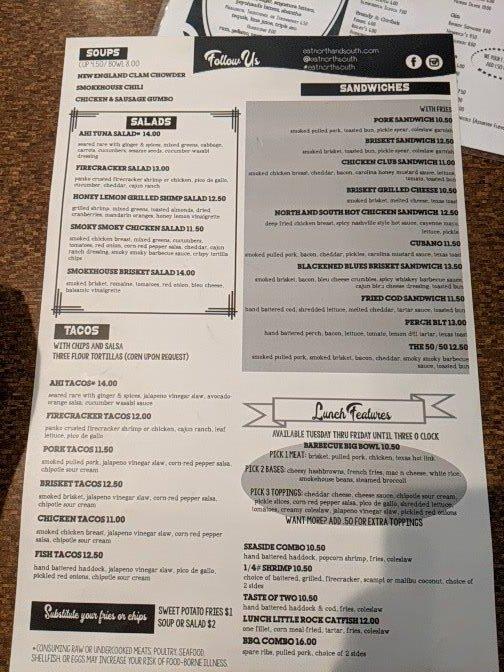 Menu at North and South Seafood & Smokehouse pub & bar, DeForest