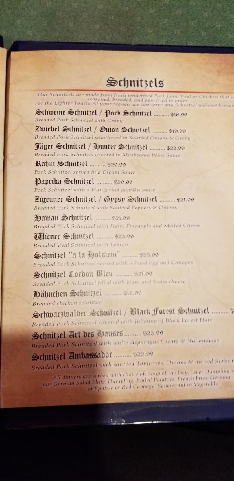 Menu at Schnitzel Platz pub & bar, Glendale Heights