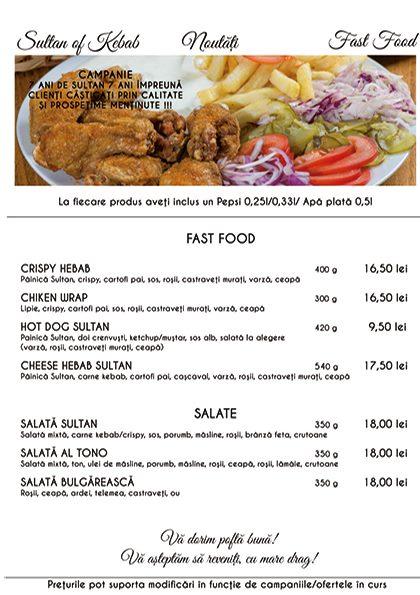 Menu at Sultan of Kebab, Satu Mare