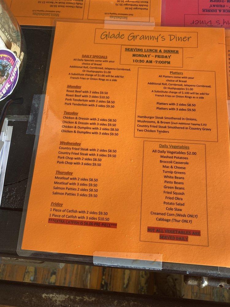 Menu at The Glade Diner restaurant, Mount Juliet