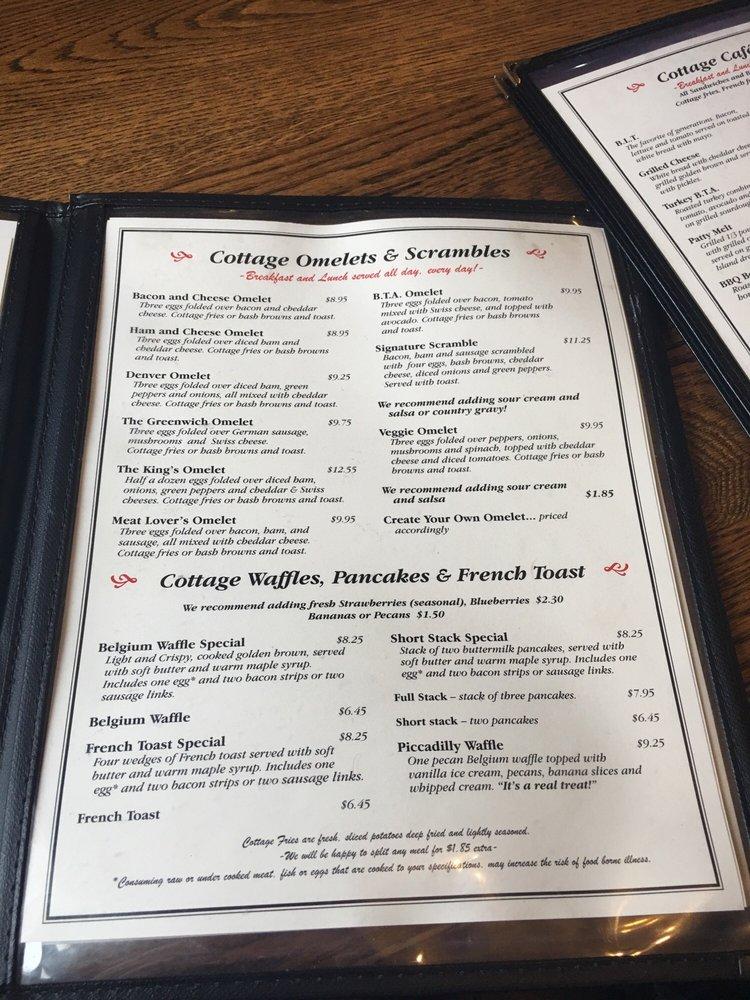 Menu at Cottage Cafe, Spokane Valley