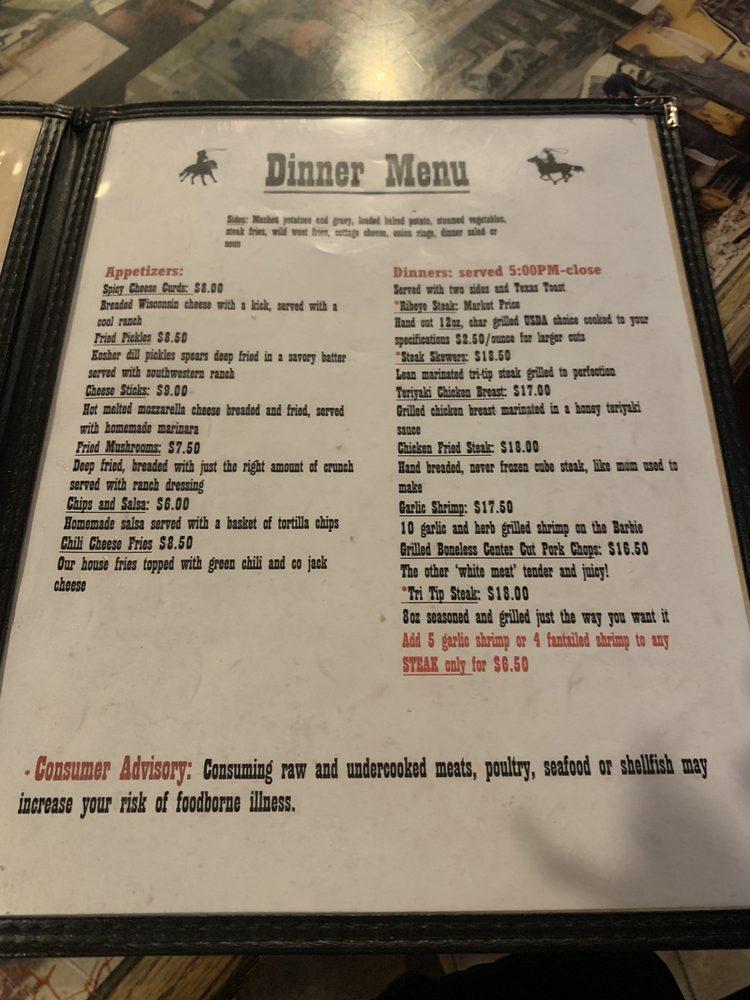 Menu at Grand Old West restaurant, Kremmling
