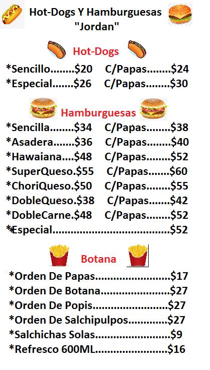 Menu at Hot-Dogs Y Hamburguesas "Jordan" restaurant, Tuxpan