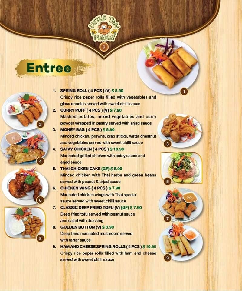 Menu at Little Thai Monkey restaurant, Wangi Wangi, 1/226 Watkins Rd