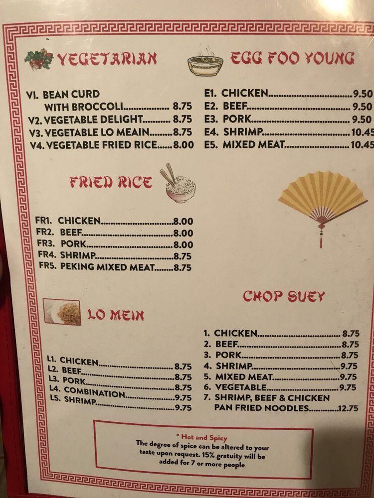 Menu at Peng's Chinatown Chinese restaurant, San Antonio