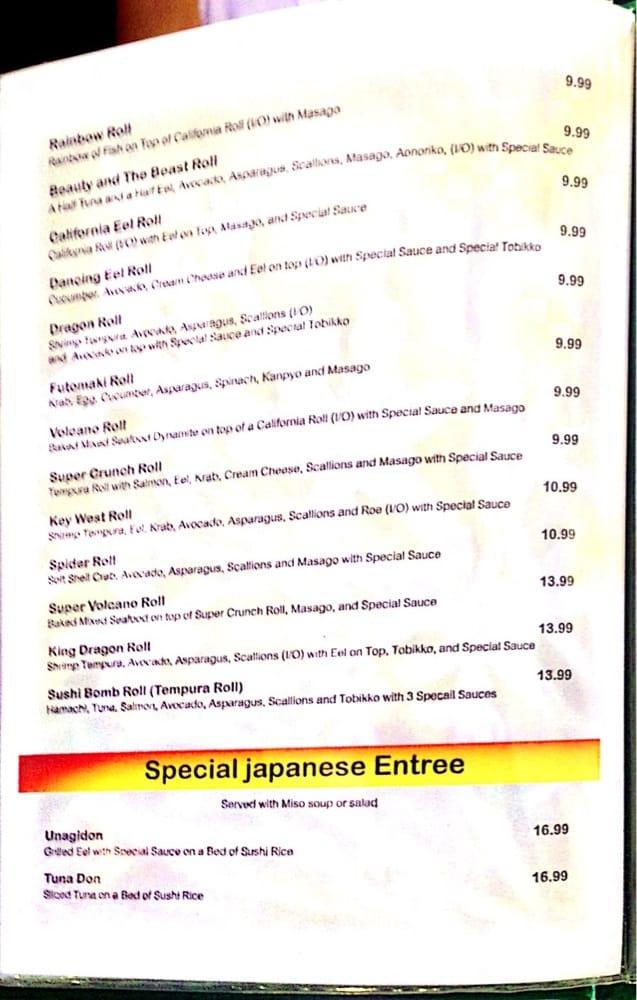 Menu at Saigon Sushi restaurant, Vero Beach, 14th Ave