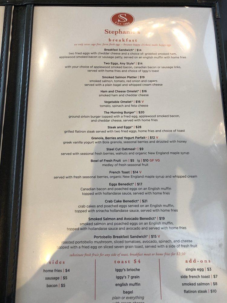 Menu at Stephanie's pub & bar, Boston, Logan Airport Terminal B