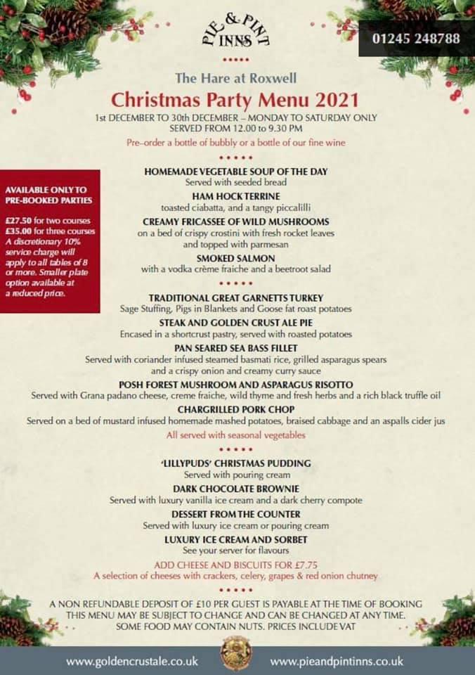 Menu at Hare - Roxwell pub & bar, Chelmsford, Bishops Stortford Rd