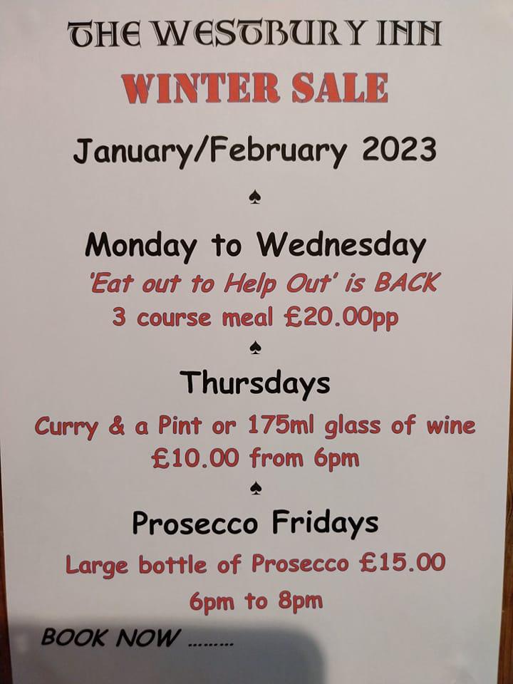 Menu at The Westbury Inn pub & bar, Wookey