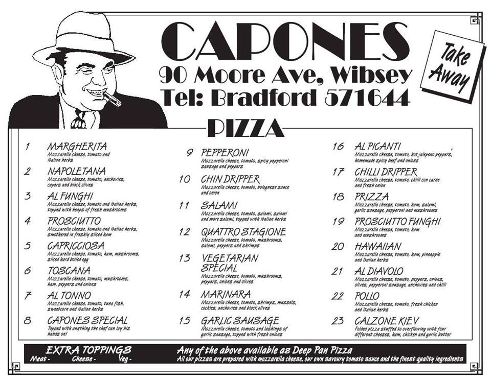 Menu at Capones pizzeria, Bradford