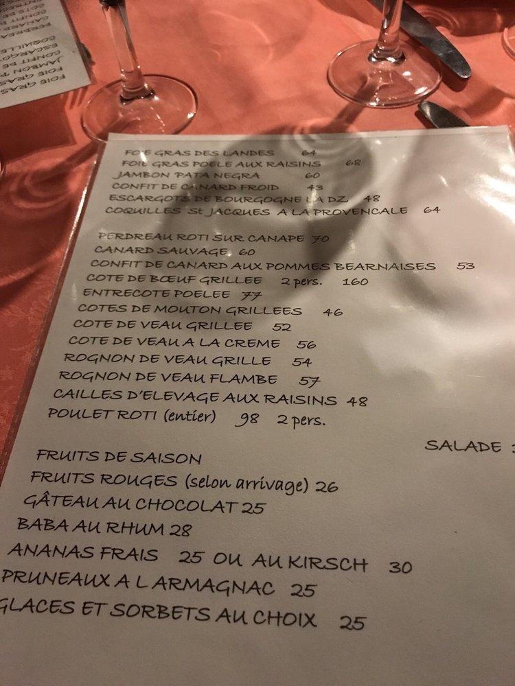 Menu at Chez l'Ami Louis restaurant, Paris, 32 Rue du Vertbois