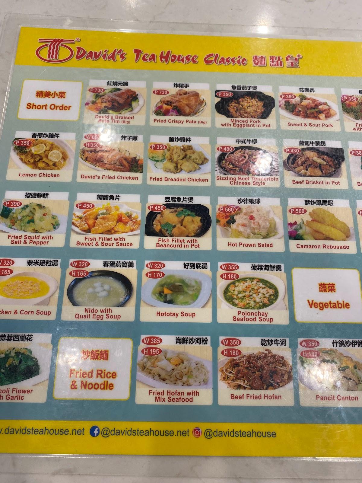Menu at David's Tea House - Classic (Primeway Plaza Cebu City ...