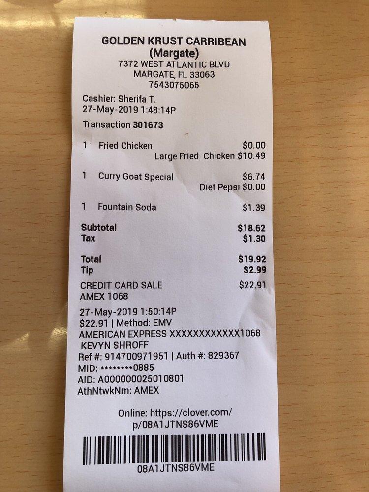 Menu at Golden Krust Caribbean Restaurant, Margate