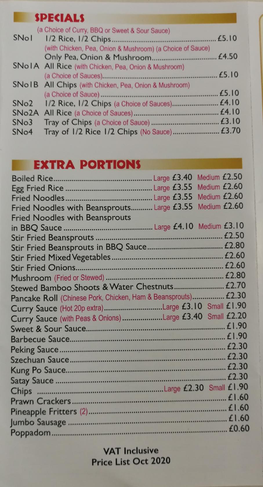 Menu at Great Wall fast food, Caerphilly