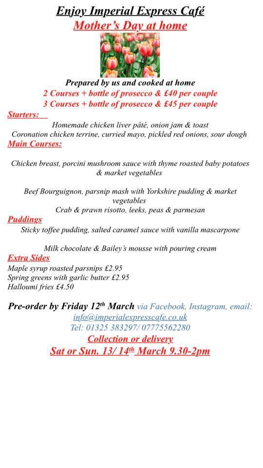 Menu at Imperial Express cafe, Darlington