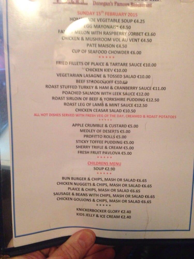 Menu at Monasterboice (Donegan's) restaurant, Drogheda, Drogheda Rd