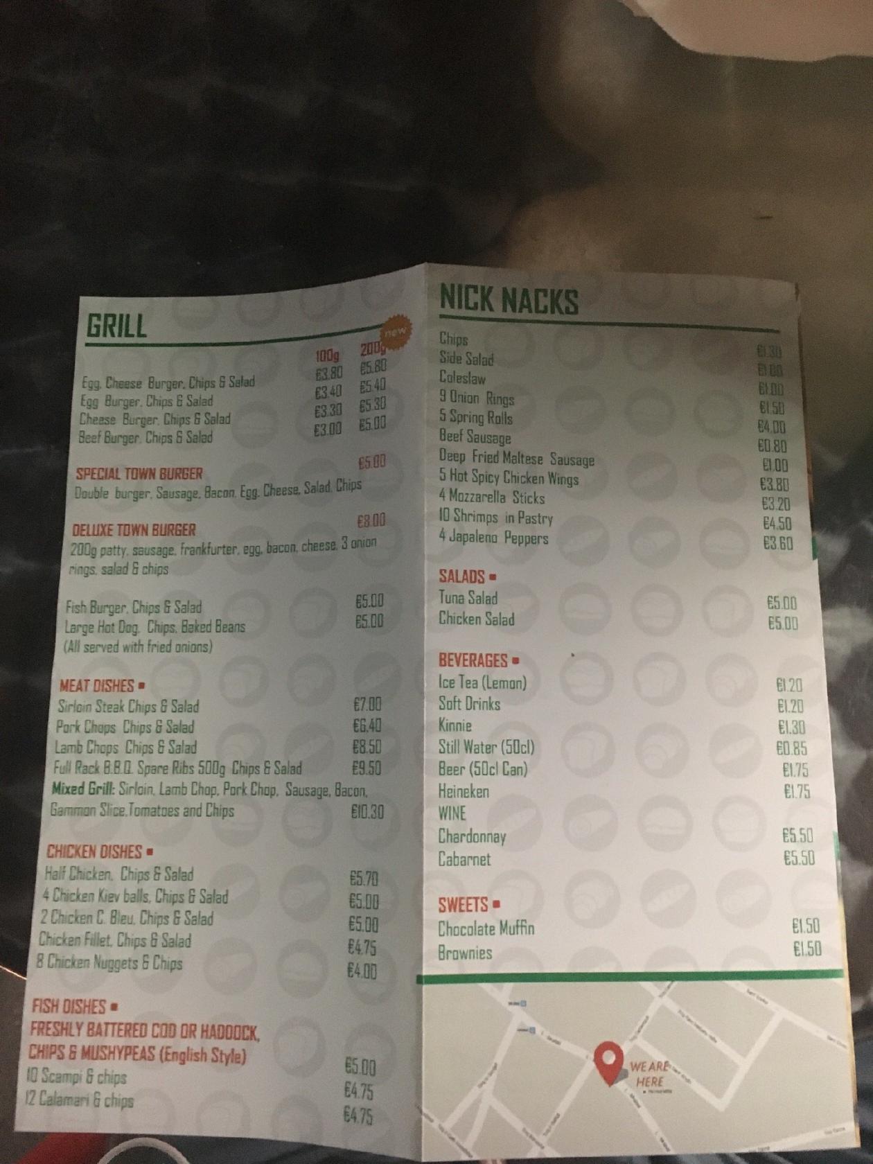 Menu at Mum's Take Away restaurant, Sliema