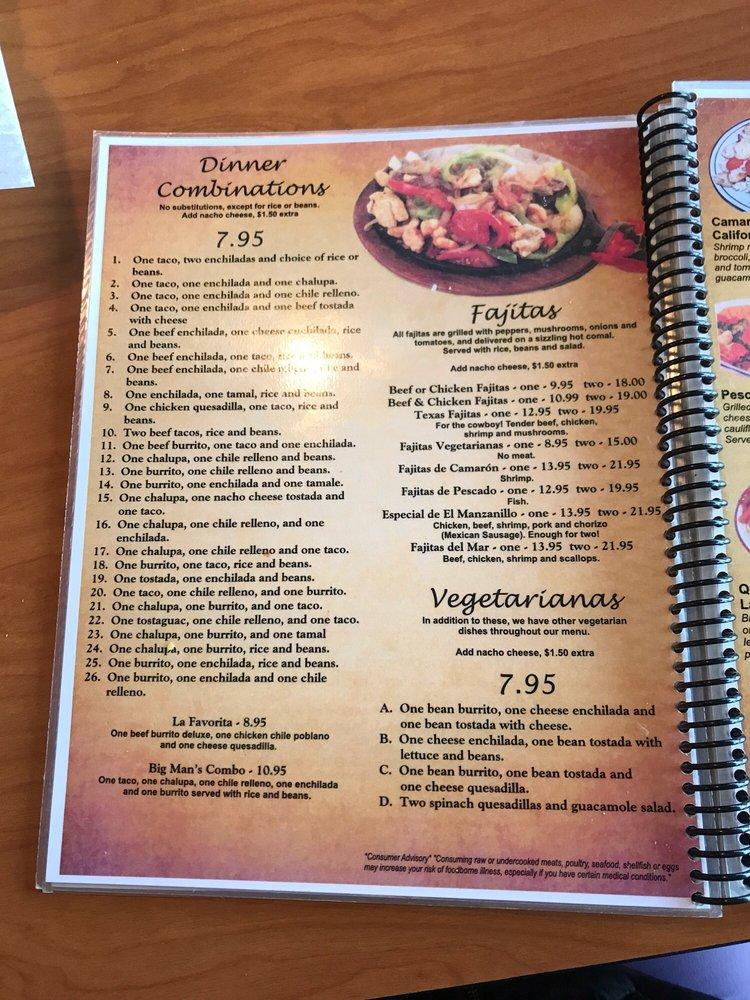 Menu at El Manzanillo restaurant, Blairsville, 51 Earnest St