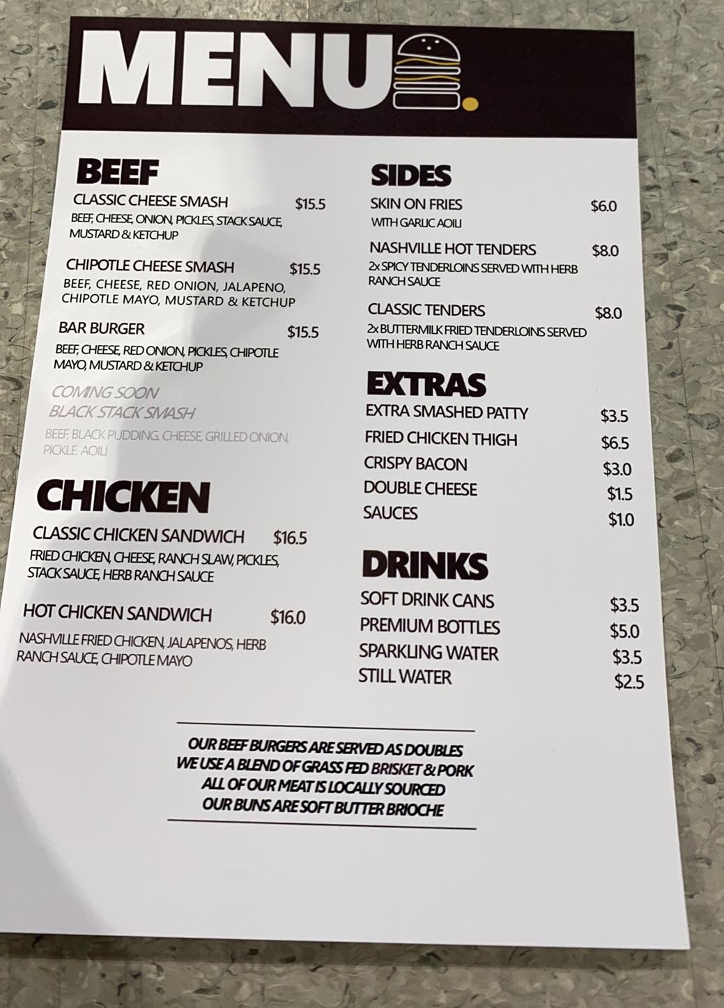 Menu at Two Stacks restaurant, Fremantle