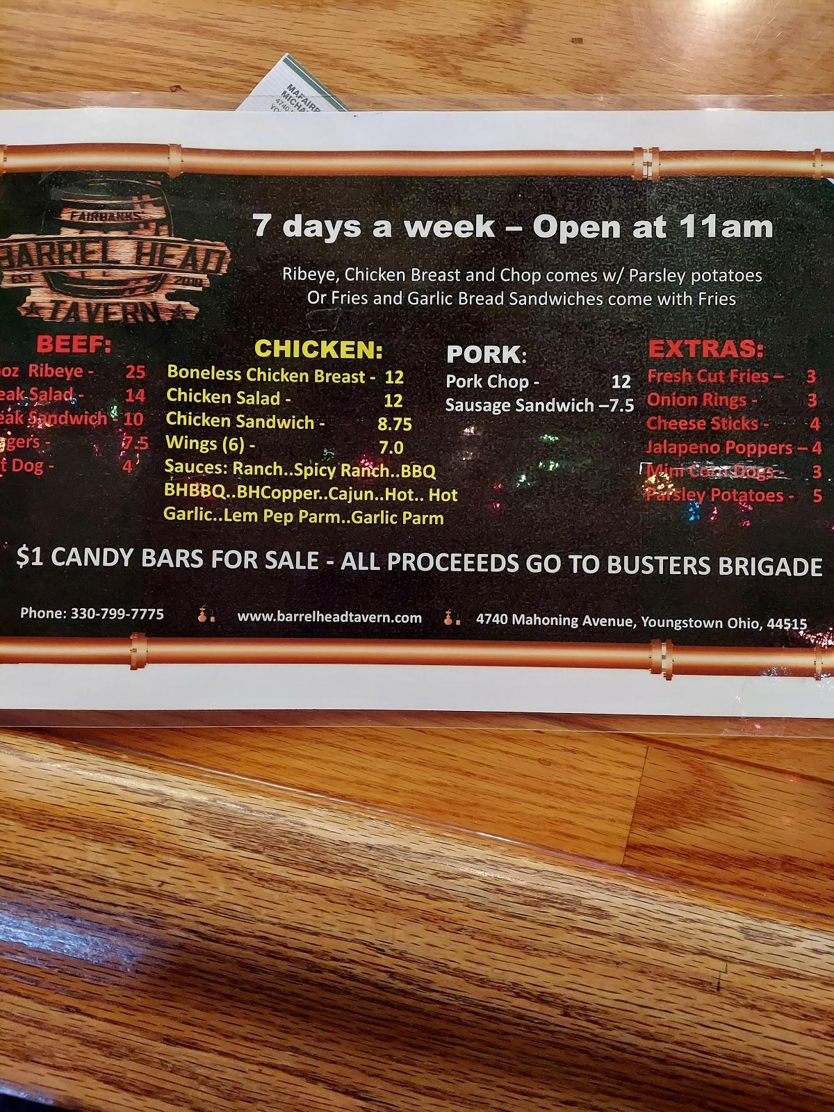 Menu at Barrel Head Tavern, Youngstown