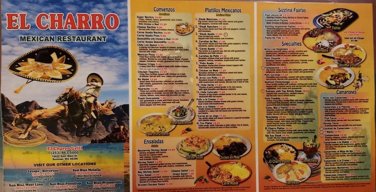 Menu at El Charro Grill Mexican Restaurant, Sumner