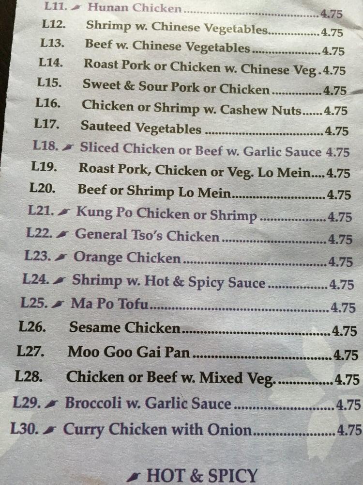 Menu at Fu Lin Restaurant, Radford
