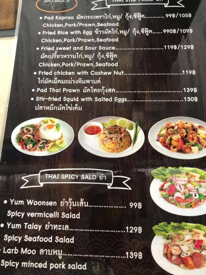 Menu at Jaybees Bar, Pattaya City