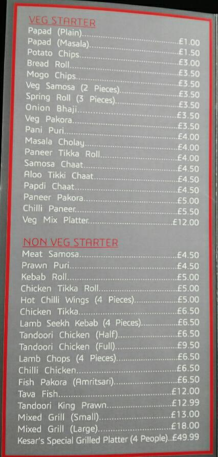 Menu at KESAR PUNJABI RESTAURANT, London