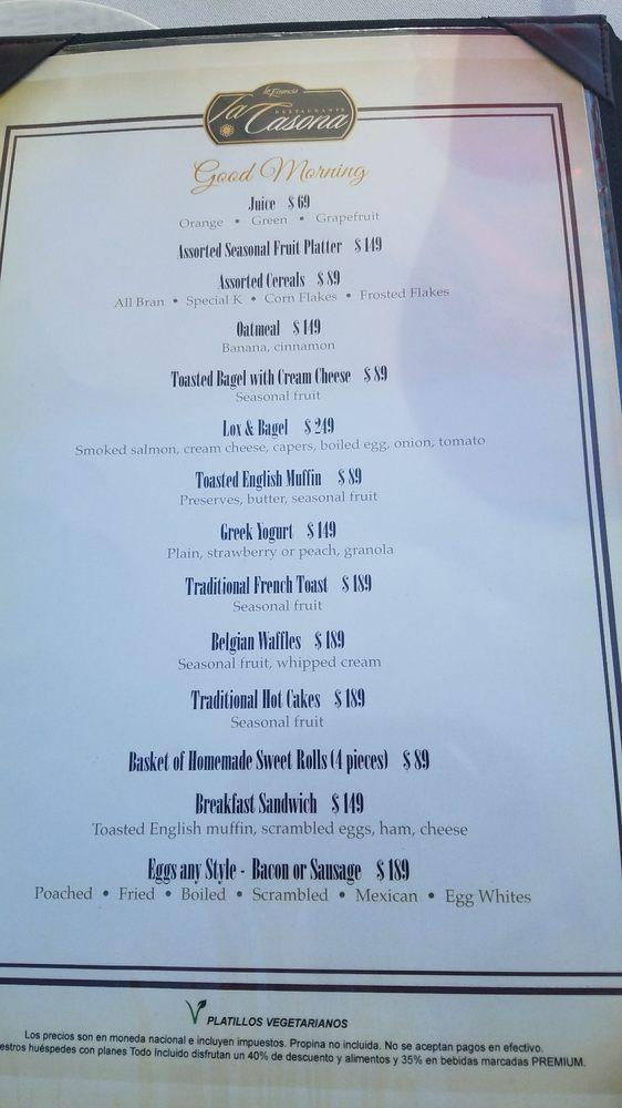 Menu at La Casona at Villa La Estancia steakhouse, Cabo San Lucas