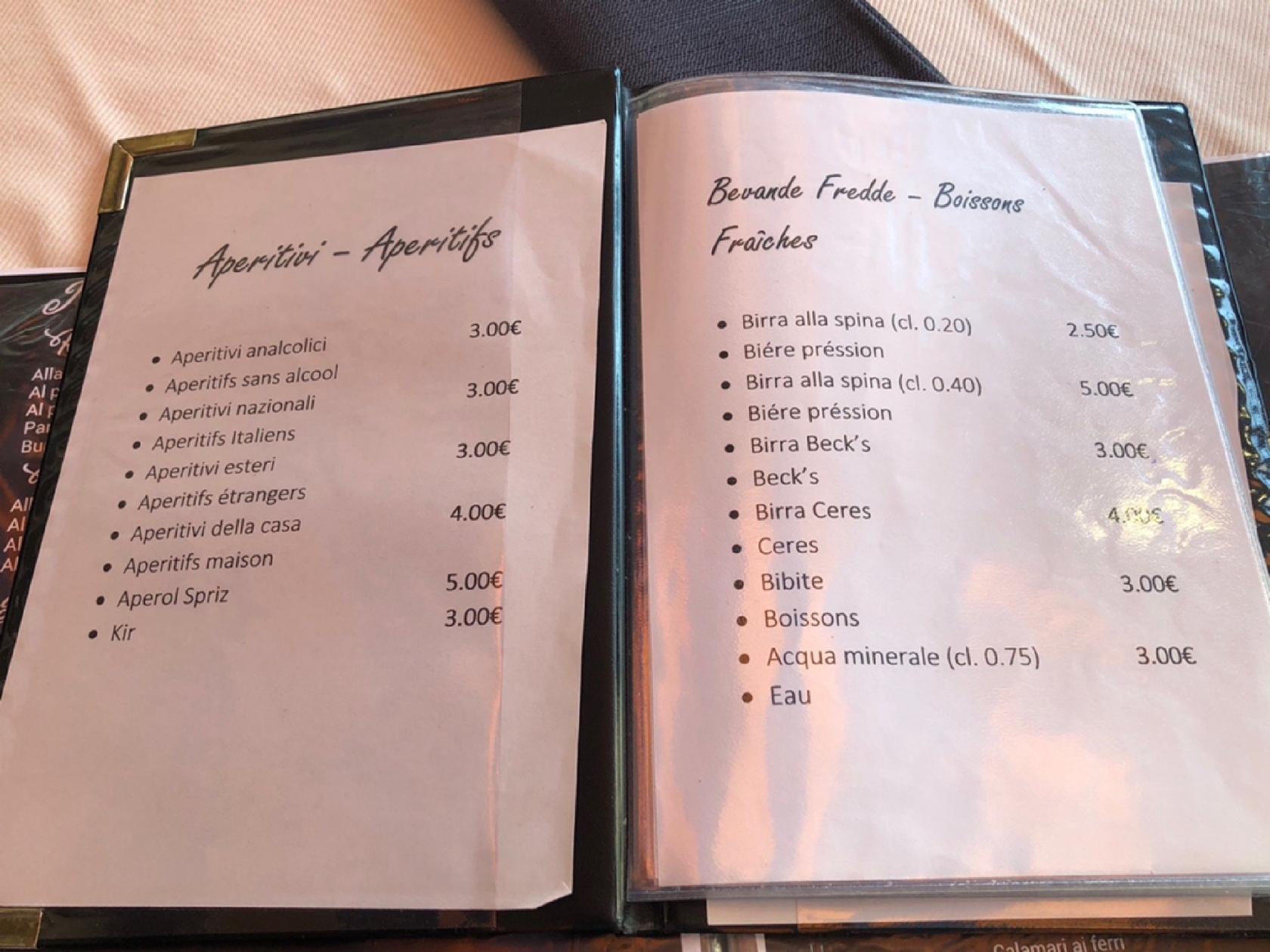 Menu da Ristorante Pizzeria La Meridiana, Ventimiglia