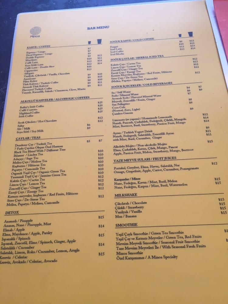 Menu at Minoa Akaretler, Istanbul