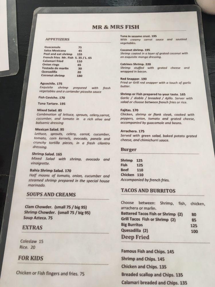 Menu at Mr. & Mrs. Fish restaurant, Bucerías