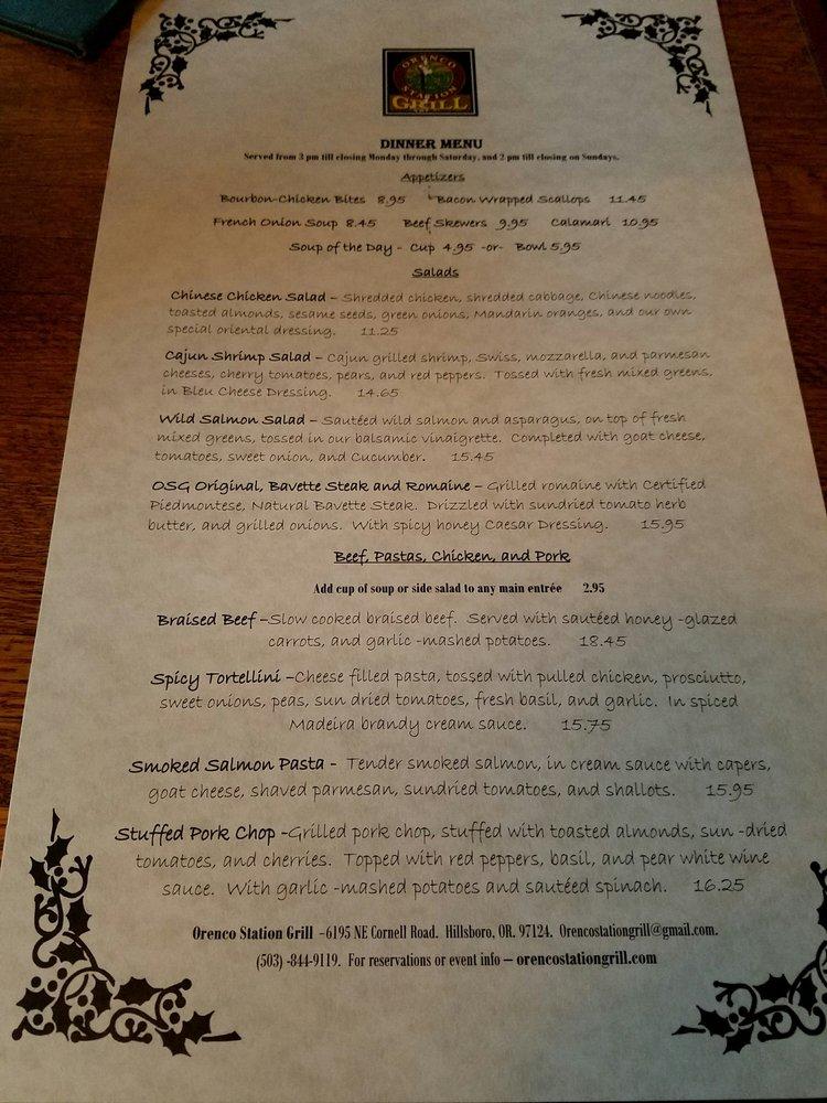 Menu at Orenco Station Grill steakhouse, Hillsboro