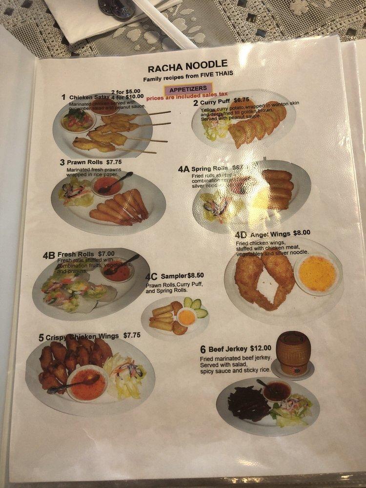 Menu at Racha Noodle restaurant, Redding