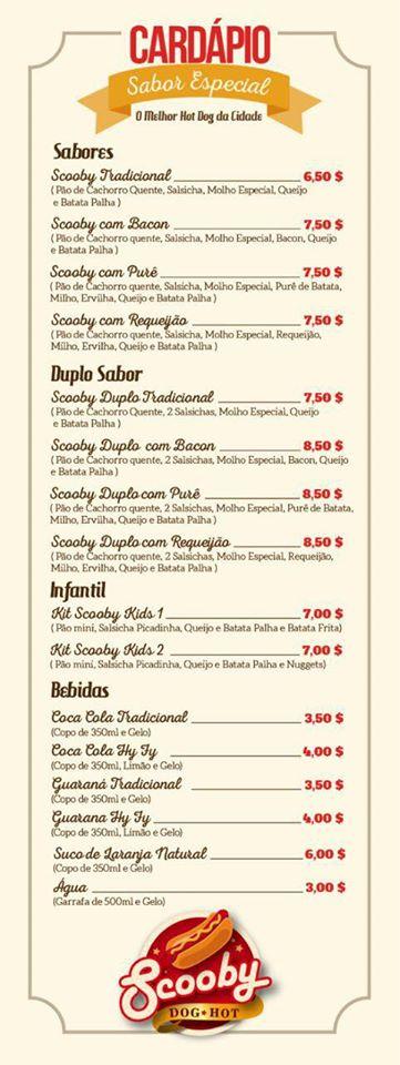 Menu em Scooby restaurante, Cuiabá