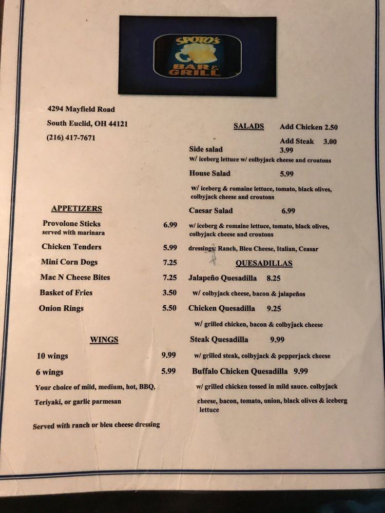 Menu at Spoto's Bar and Grill, South Euclid