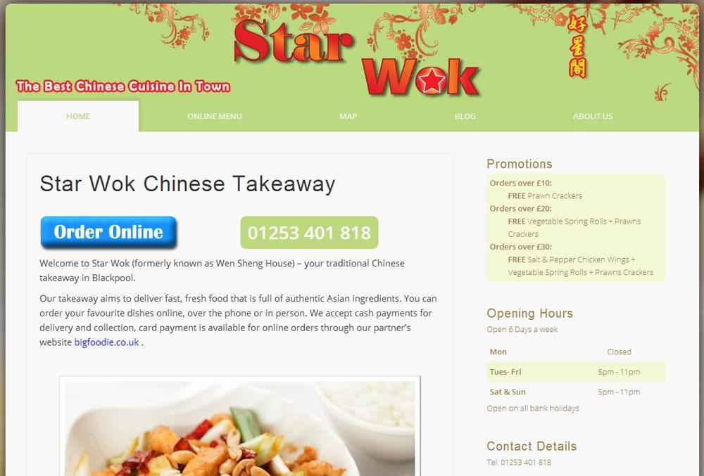Menu at Star Wok restaurant, Blackpool