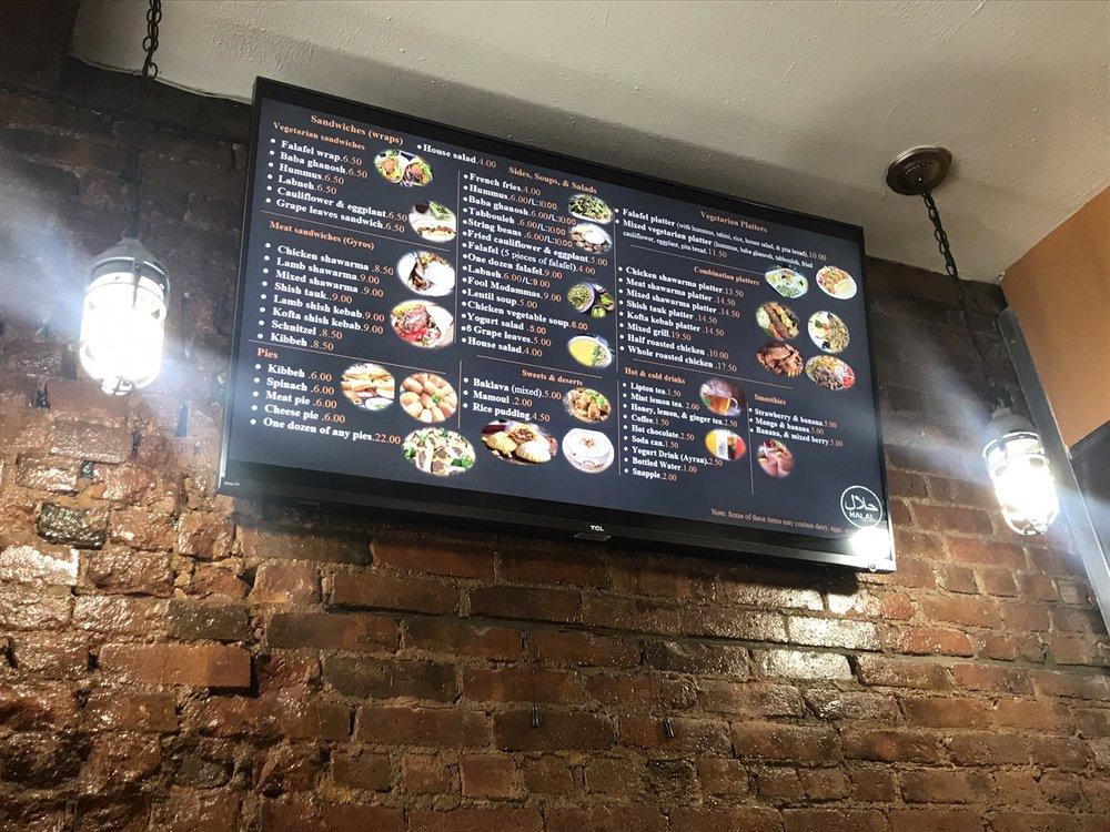 Menu at Taste of Jerusalem restaurant, New York City